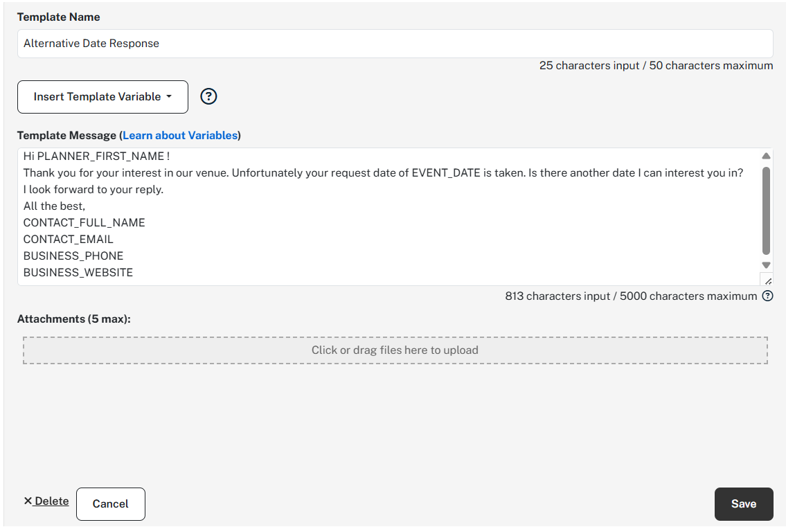 Step 3: Set Up Response Templates – Eventective
